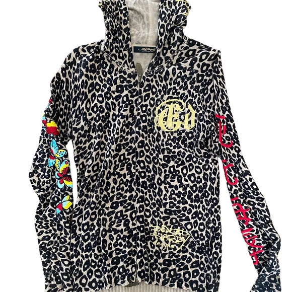 Ed Hardy | Tops | Ed Hardy Y2k Vintage Animal Print Zip Front Hood ...
